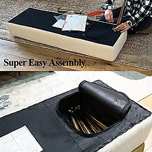 Furnimart 44 Inch Velvet Bench Ottoman Comfortable Footrest Stool Table Bench Dining Bench Tufting Bench Indoor Bench with Gold Legs for Living Room Bedroom Entryway (Velvet-Black)