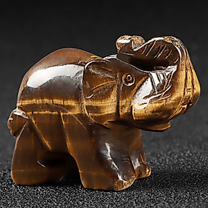 Artistone 2 Inch Yellow Tiger Eye Crystal Elephant Hand Carved Natural Stone Processed Crystal Gem Elephant Statue Animal Collectibles Home Decor Desk Accessories with Gift Box