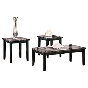 Signature Design by Ashley Maysville Faux Marble Top 3-Piece Table Set, Includes Coffee Table & 2 End Tables, Black