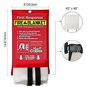 Mart Cobra Fire Blanket for Home Safety x1 Emergency Fire Blanket for Kitchen Fiberglass Fire Blankets Fireproof Blanket House Fire Safety Flame Retardant Fabric Home Safety Tarp Grease Spray