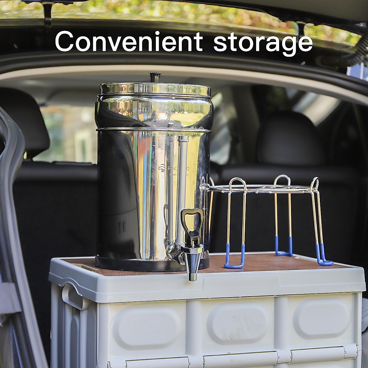 FACHIOO Gravity-fed Water Filter System, 2.25 Gallon Stainless Steel Countertop System with 2 Ceramics Filters Washable Filters, Metal Water Level Spigot and Stand,Reduce up to 99% Chlorine