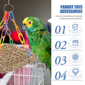 VILLCASE Bird Foraging Cage , Seagrass Woven Climbing Hammock Swing Mat with Colorful Chewing Rope Toys, Suit for Lovebirds, Finch, Parakeets, Conure, Cockatiel