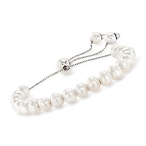 Ross-Simons 6.5-9mm Cultured Pearl Bolo Bracelet in Sterling Silver