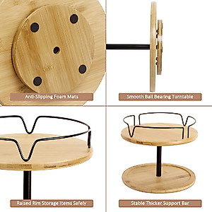 simesove Lazy Susan Turntable 10inch Bamboo Spinning Spice Rack Holder Kitchen Cabinet Counter Top Organizer 360 Degree Turntable Turning Table （Bamboo, 10" (2 Tier)