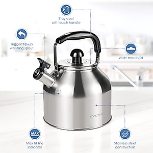 Koocovel Tea Kettle for Stove Top,304 Stainless Steel Tea Kettles,4L/4.2QT Tea Kettles for Kitchen,Camping,Traveling,Portable,Fast to Boil