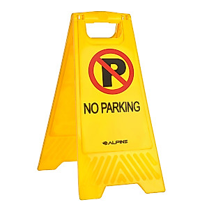 Alpine Two-Sided Fold-Out No Parking Signs, Pack of 3 - Portable Outdoor Folding Floor Sign - Yellow Self Standing & Easy to Read Plastic Board for Restaurants and Businesses