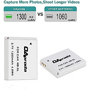 OAproda 2 Pack NB-6L/ NB-6LH Battery and Ultra Slim Micro USB Charger for Canon PowerShot SX530 HS, SX710 HS, SX700 HS, SX610 HS, SX600 HS, SX540 HS, SX510 HS, SX500 is, SX280 HS, SX270 HS, D30, S90