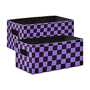 Checkerboard Black Purple Plaid Storage Basket Felt Storage Bin Collapsible Felt Storage Convenient Box Organizer for Clothes Towels Magazine