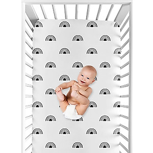 Sweet Jojo Designs White and Black Boho Rainbow Boy or Girl Fitted Crib Sheet Baby or Toddler Bed Nursery - Black and White Bohemian Celestial Sky Outdoors Nature Gender Neutral