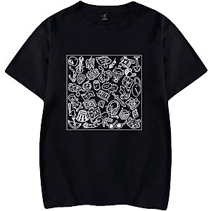 TOMMYINNIT Stylistic White Black T-Shirt Merch Tee Cosplay Men/Women Dream Team SMP MCYT Cosplay Tshirt (Black,L)