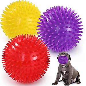 VITEVER 3 Colors 4.5” Heavy Duty Squeaky Dog Toy Balls for Medium Large Dogs, Dog Chew Toys for Teething, Spiky Dog Balls for Aggressive Chewers, Durable Dog Toys for Teeth Cleaning and Training