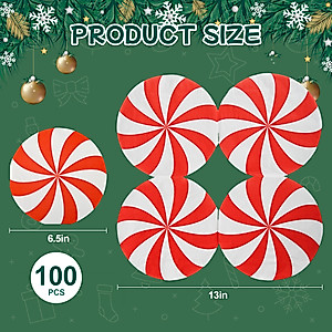 100Pcs Christmas Paper Napkins Peppermint Candy Disposable Napkins Round Lollipop Xmas Candy Party Tableware Decor Red White Cocktail Napkins for Winter Holiday Dinner Party Supplies