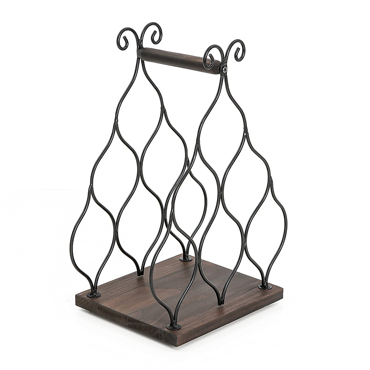 SODUKU Countertop Wine Rack 6 Wine Bottles Holder Rustic Metal Wood Wine Storage Rack for Kitchen Table Bar