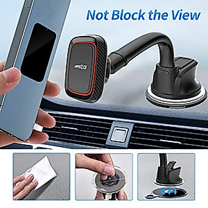 APPS2Car Magnetic Car Phone Holder Mount with 6 Strong Magnets, Windshield Phone Magnetic Holder, Suction Cup Phone Holder for Car, Dashboard Magnet Holder, fit Most Smartphones & Mini Tablets