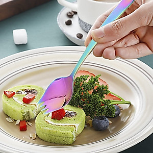 5PCS Rainbow Salad Dessert Fork, Stainless Steel Spaghetti Forks Perfect for Home and Kitchen-15cm (Multicolor)