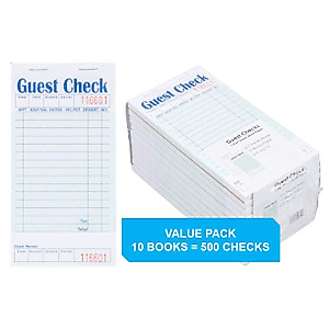 [10 Pads, 50 Sheets/Pad] Single Part Guest Checks Notebook/Notepad for Food Kitchen Orders | Fits Staff Server Apron | Green and White Guest Receipt Book | For Business Bar Cafe Restaurant Waitress