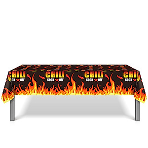 1 Pieces Chili Hot Pot Party Plastic Tablecloth 54 x 87 Inch Cook Off Long Rectangular Table Cover for Buffet, Mexican Chili Baby Shower Party Holiday Dinner, Picnic Tablecloth for Kitchen Event Use