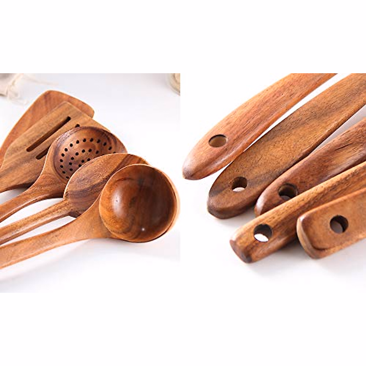 Wooden Spoons for Cooking, Tmkit Cooking Utensils Set of 6 Natural Teak Wooden Cooking Spatulas with Utensils Holder Comfort Grip Wooden Kitchen Utensils for Nonstick Cookware