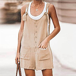 Sdeycui Women's Overalls Shorts Sleeveless Casual Jumpsuit Rompers with Pockets(Beige, M)