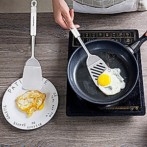 Maphyton Stainless Steel Slotted Turner Spatulas 14.9 In Metal Spatulas Turner For Kitchen Cooking Nonstick Durable Cookware Stainless Grip Meat/Egg/Beef/BBQ Turner Outdoor Grilling