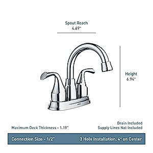 Moen Chrome Idora Two-Handle Centerset Bathroom Sink Faucet with Drain Assembly, Bathroom Faucets for 3-Hole Sinks, 84115