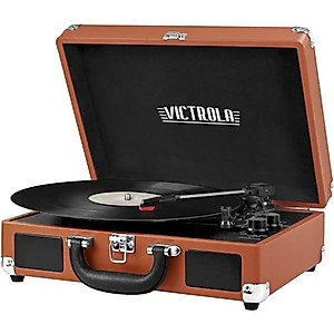 Victrola Vintage 3-Speed Bluetooth Portable Suitcase Record Player with Built-in Speakers | Upgraded Turntable Audio Sound|Cognac, Model Number: VSC-550BT-CG