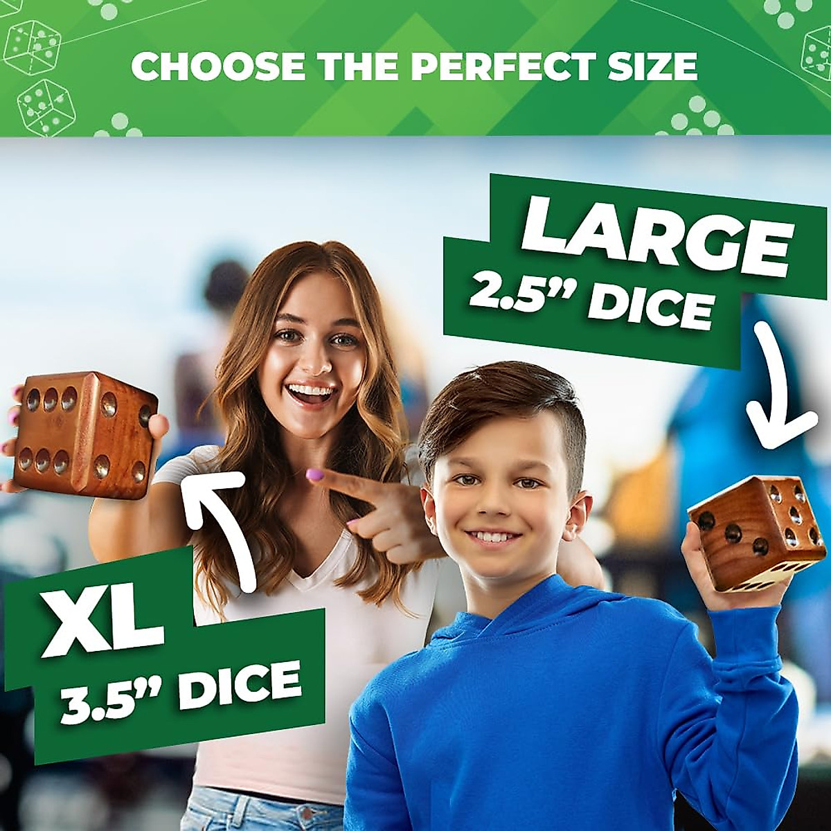 SWOOC Games - Yardzee, Farkle & 20+ Giant Dice Games (All Weather) with Wood Bucket, 5 Scorecards & Marker - Yard Dice Outdoor Game - Large Dice Jumbo - Giant Yard Games - Outside Games - Lawn Games