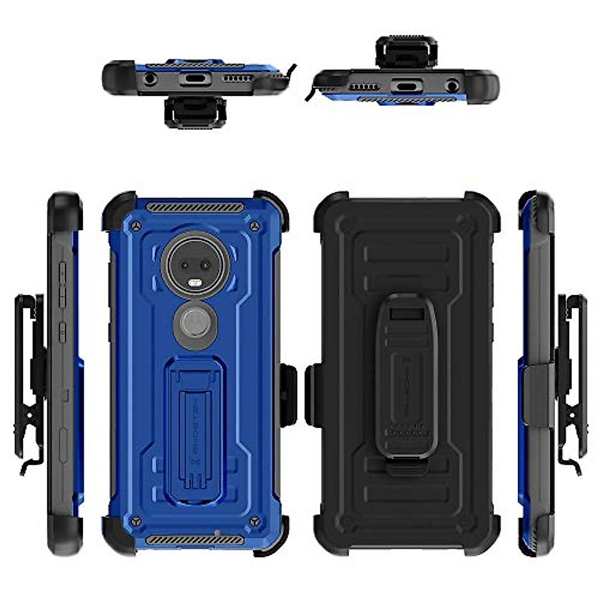 Ghostek Iron Armor Moto G7 / Moto G7+ Plus Case with Belt Clip Holster and Kickstand (Blue)