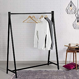 MyGift 47 Inch Modern Black Heavy Duty Metal Wardrobe Clothing Rack - Freestanding Garment Hanger for Bedroom Closet Clothes or Retail Display Stand