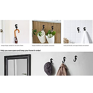AOAOYING Wall Storage Hooks – Hippocampus Decorative Wall Mounted Coat Hooks for Hanging Coats, Scarves, Bags, Purses, Backpacks, Towels Indoor and Outdoor Hooks (Black 5 Pack)