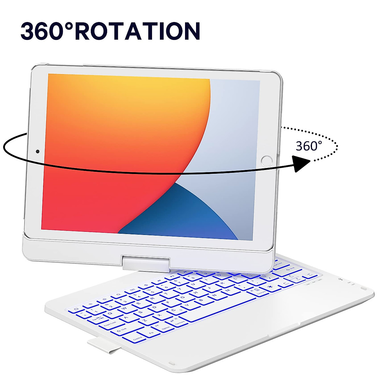 CHESONA for iPad 9th Generation Case with Keyboard, 360° Rotatable, 7 Color Backlit, Slim Cover, Apple Pencil Holder, Keyboard for iPad (8th/7th Gen 10.2 Inch), Air 3rd Gen, Pro 10.5 inch