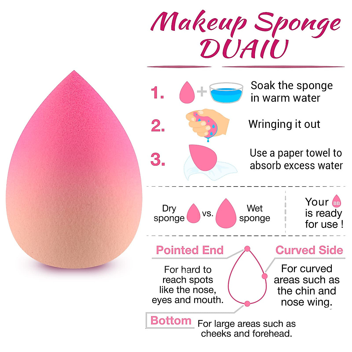 Makeup Sponge Set DUAIU 3Pcs Gradient Beauty Sponge, Makeup Sponges for Foundation Concealer Cream Powder and Liquid Application