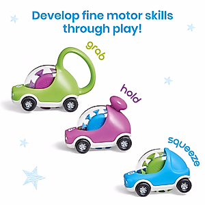 Hand2Mind Popping Fidget Cars - Suction Cup Toys for Fine Motor Skills, Toddler & Preschool Sensory Play, Anxiety Relief (Set of 3)