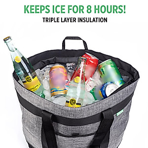 Jumbo Insulated Cooler Bag (Charcoal) with HD Thermal Foam Insulation. Premium Quality Soft Cooler Makes a Perfect Insulated Grocery Bag, Food Delivery Bag, Travel Cooler bag, or Beach Cooler