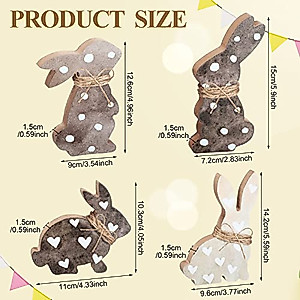 4 Pieces Easter Bunny Wooden Sign, Bunny Shape Easter Decorations Tabletop Rabbit Decor with Jute Rope Freestanding Farmhouse Rabbit Tiered Tray Decor for Spring Party Desk Office Gift Table Home