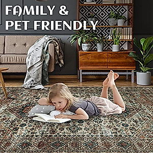 RUGSREAL Machine Washable Rug Vintage Small Throw Indoor Carpet Low Pile Non-Slip Boho Area Rug Persian Rug for Living Room Bedroom Home Office, 3' x 5' Taupe