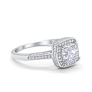 Blue Apple Co. Art Deco Vintage Style Halo Wedding Engagement Ring Round Simulated Cubic Zirconia 925 Sterling Silver Size-11