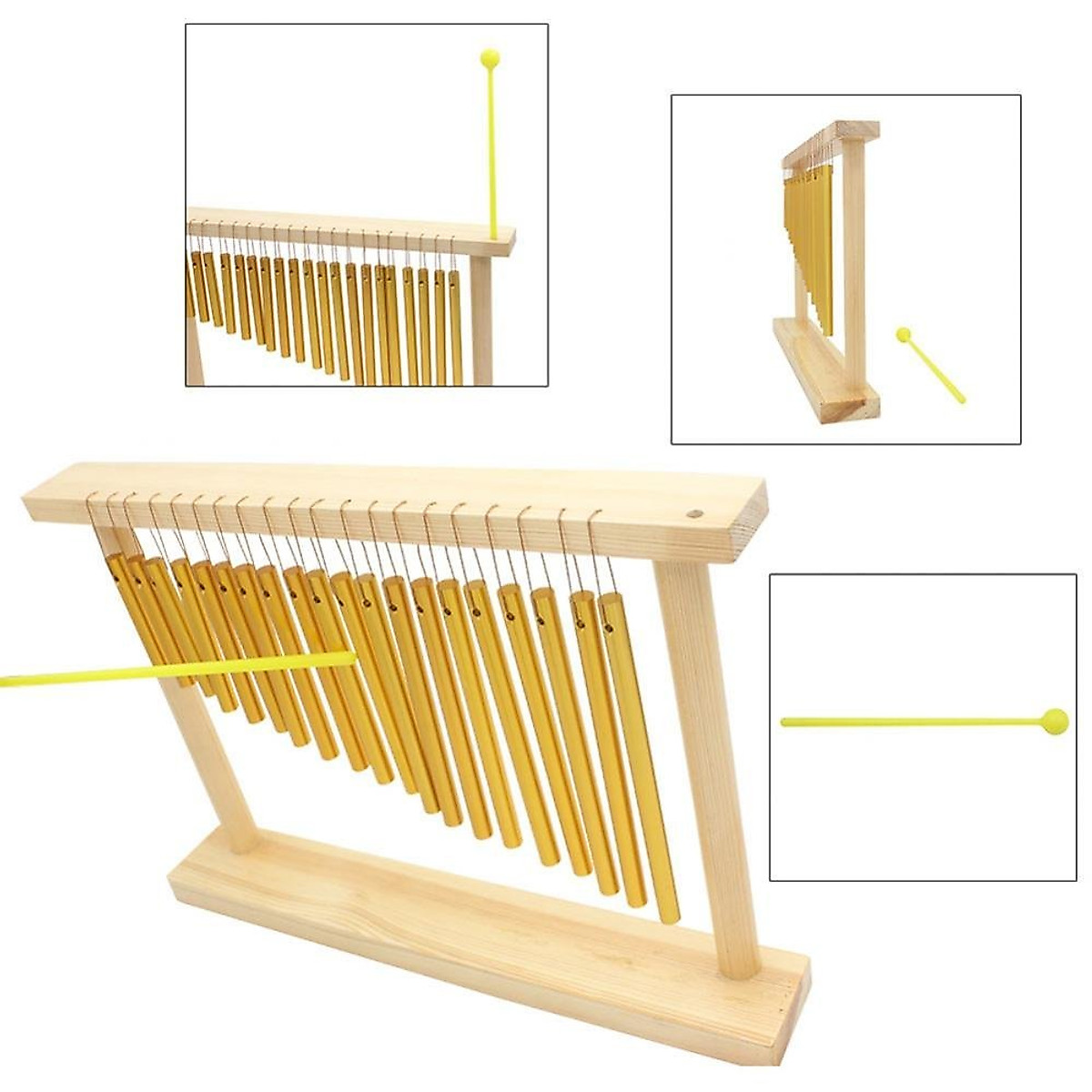Dilwe 20 Bars Percussion Chimes, Single-Row Musical Percussion Instrument with Wood Stand Stick