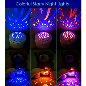 Baby Sleep Soother, Cry Activated Sensor Teddy Bear Lullabies & Mom Heartbeat, White Noise Machine, Nursery Toddler Star Night Light Projection Sleep Aid, Unique Baby Girl, Baby boy and New Baby Gifts