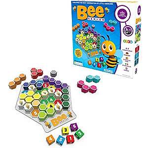 Bee Genius - Award Winner Puzzle Family Board Game for Ages 3+ Kids. 46,656 Possible Solutions to Help The Queen Bee & Worker Bees Build Their Honeycomb by Filling in Colored Shapes!