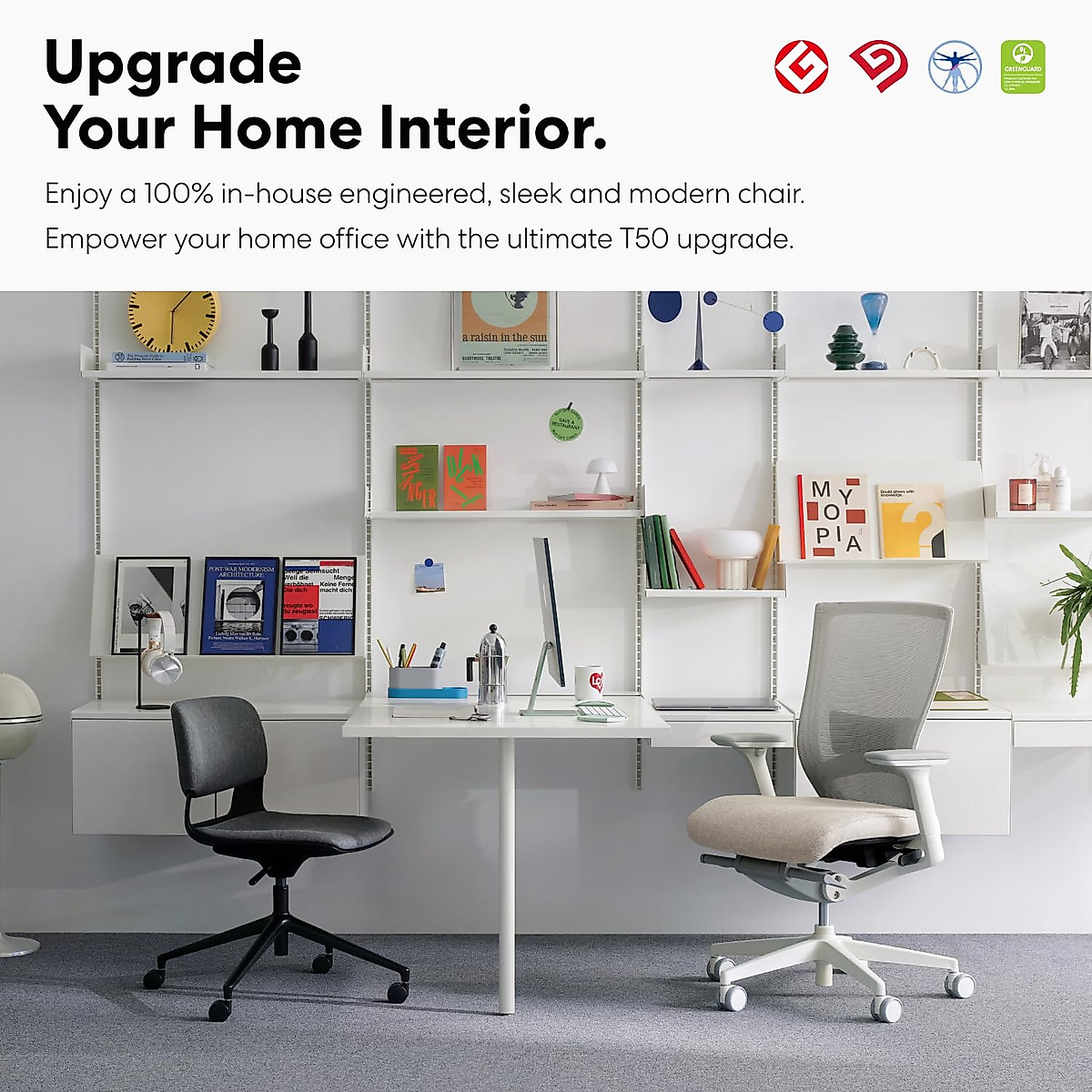 SIDIZ T50 Ergonomic Home Office Chair : High Performance, Adjustable Headrest, 2-Way Lumbar Support, 3-Way Armrest, Forward Tilt, Adjustable Seat Depth, Ventilated Mesh Back, Cushion Seat (Beige)