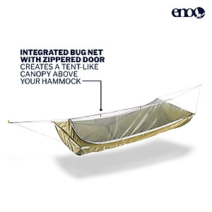 ENO SkyLite Hammock - 1 Person Flat, Portable Hammock - Integrated Hammock Bug Net - for Camping, Hiking, Backpacking, Travel, Festival, or The Beach - Evergreen