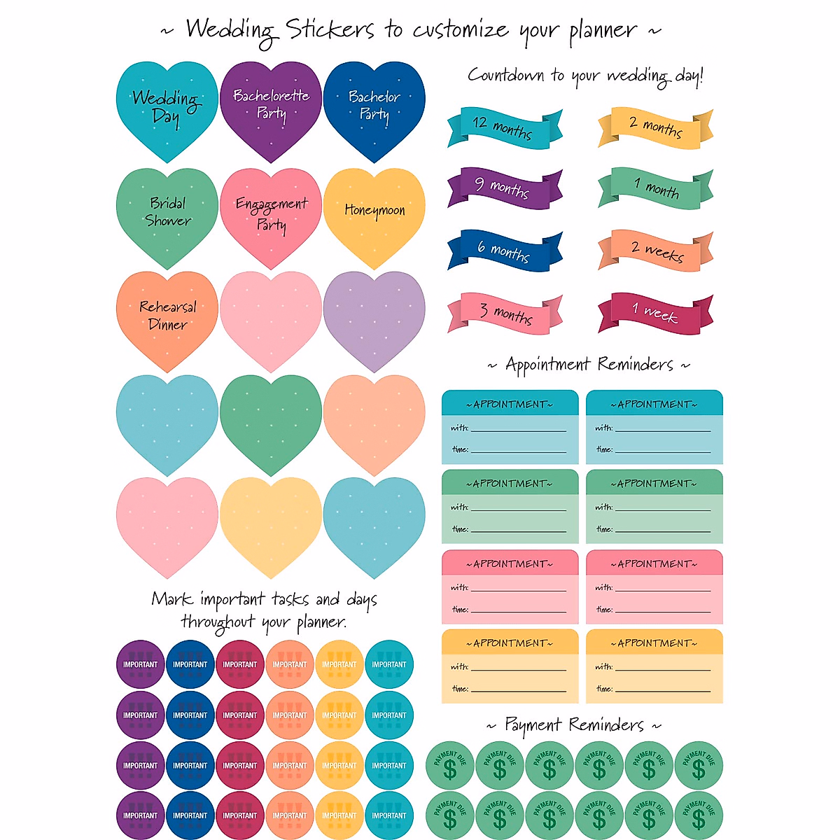 Global Printed Products Wedding Planner 9x11 Hardcover Organizer, Bookmark, Planning Stickers, Business Card Holder, and Pocket Folders