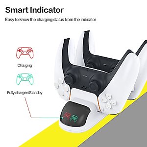 Controller Charging Station, SEVENKA Charger Dock, Fast Charging Stand with USB Type C Converter Compatible with PlayStation 5/PS5 Dualsense Controller, Dual USB C Fast Charging for Dual Controller