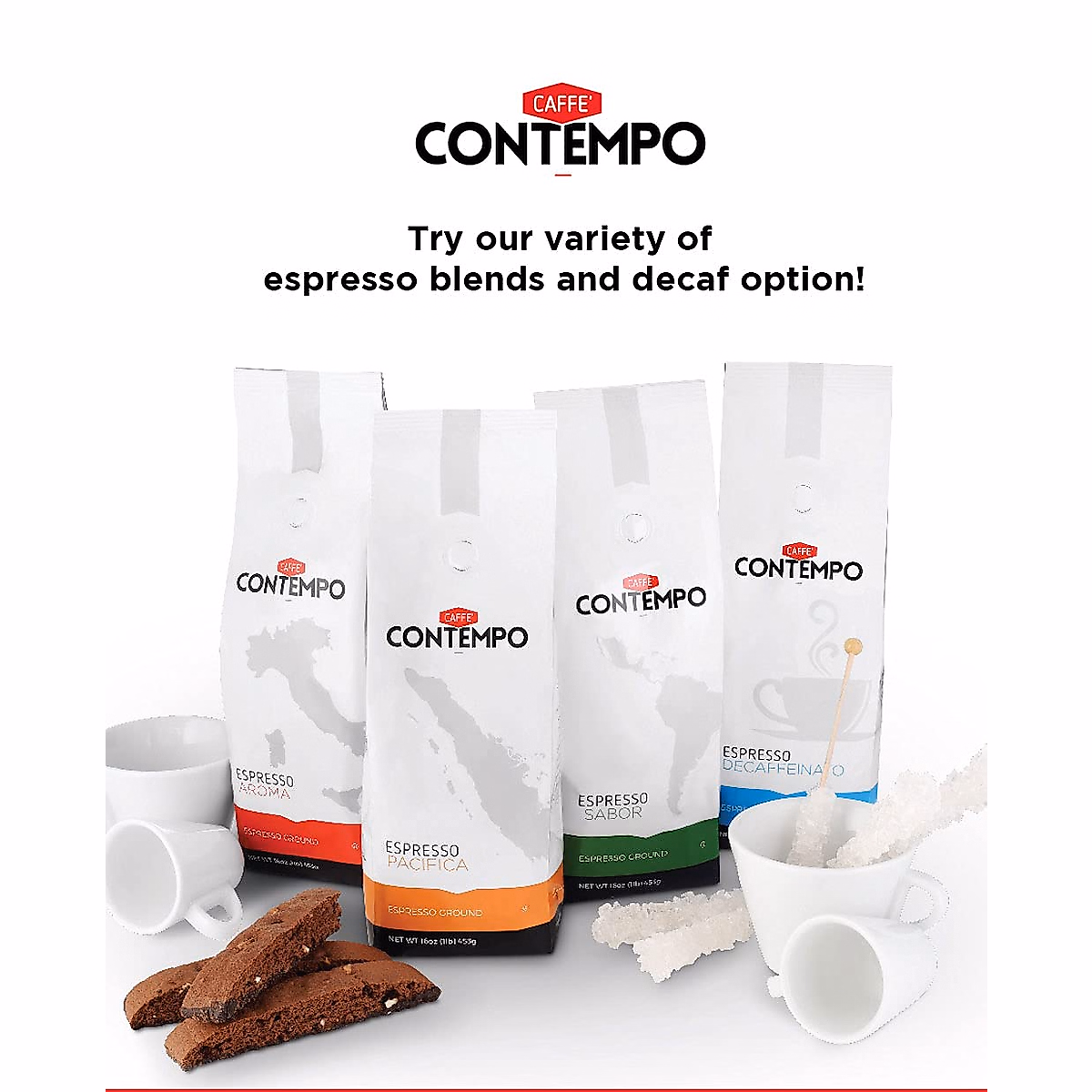 CAFFÉ CONTEMPO Italian Style Ground Espresso, Aroma Blend, 1 LB Fine Grind, Dark Roast, Freshly Roasted, Perfect for Moka Pot Coffee