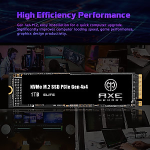 AXE MEMORY Elite Internal SSD 1TB Gen4 PCIe NVMe M.2 2280 Solid State Drive - Read up to 7,200MB/s Write, Up to 6,000MB/s DDR4 1GB DRAM Cache