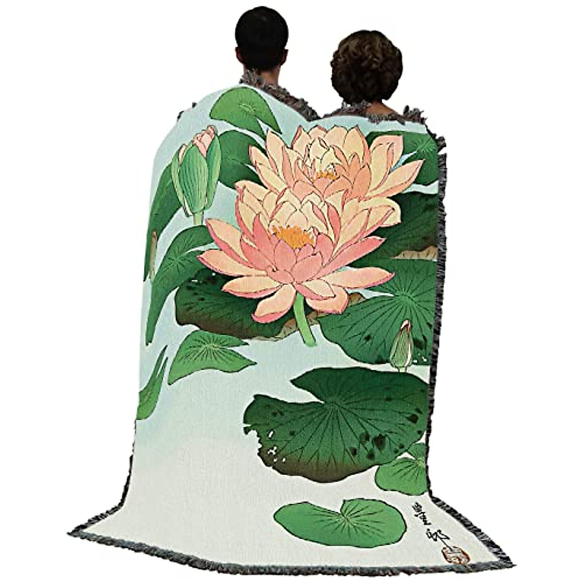 Pure Country Weavers Water Lily Blanket by Ohara Koson - Fine Art Gift Tapestry Throw Woven from Cotton - Made in The USA (72x54)