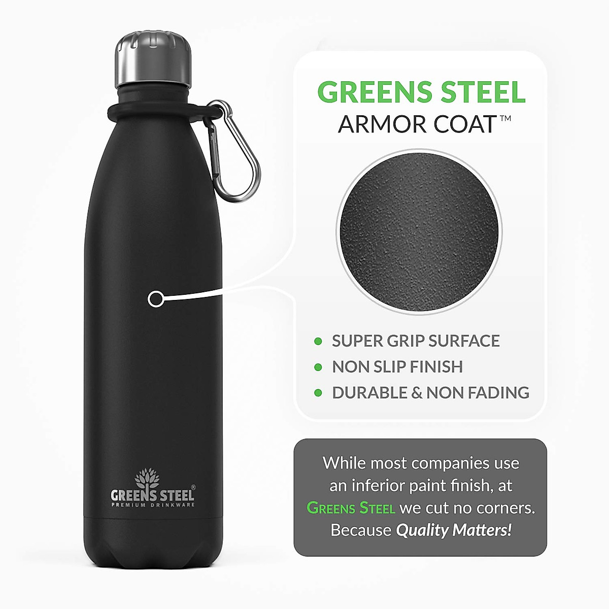 Stainless Steel Water Bottle – 25 oz Vacuum Insulated Double Wall with Screw Lid/Leak Proof Thermal Travel Sports Flask Coffee Canteen - 25 oz, Black
