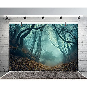 Leowefowa Misty Forest Halloween Theme Backdorp 10x8ft Vinyl Photography Backgroud Autumn Landscape Fairy Wonderland Outdoor Cold Morning Halloween Holiday Child Adult Photo Shoot…