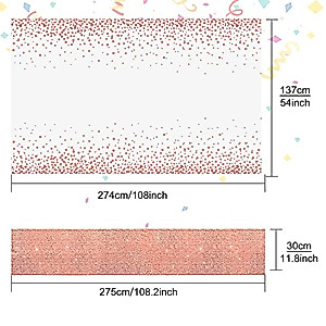 HAOBAOBEI Rose Gold Tablecloth Sequin Table Runner Set, Plastic Table Cloths Pink White Party Decorations, Rectangle Glitter Table Cover for Birthday Wedding Anniversary Parties Supplies (54x108 inch)